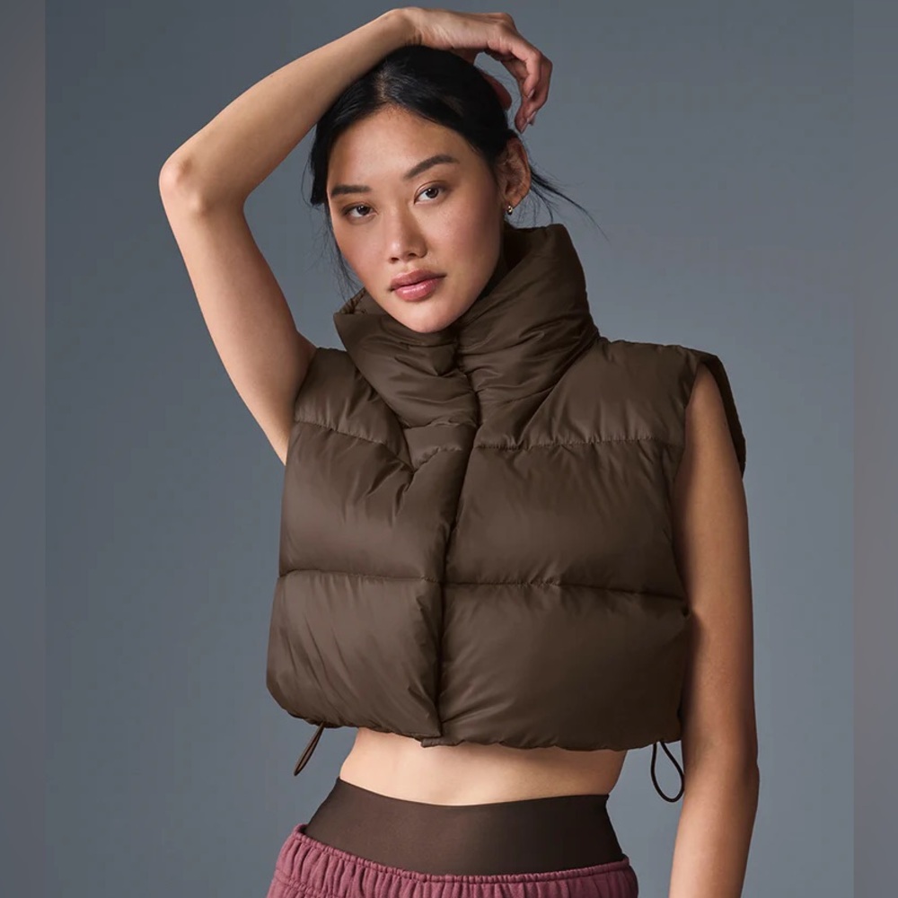 Alo Extreme Cropped Gold Rush Puffer Vest Size Small,… - Gem